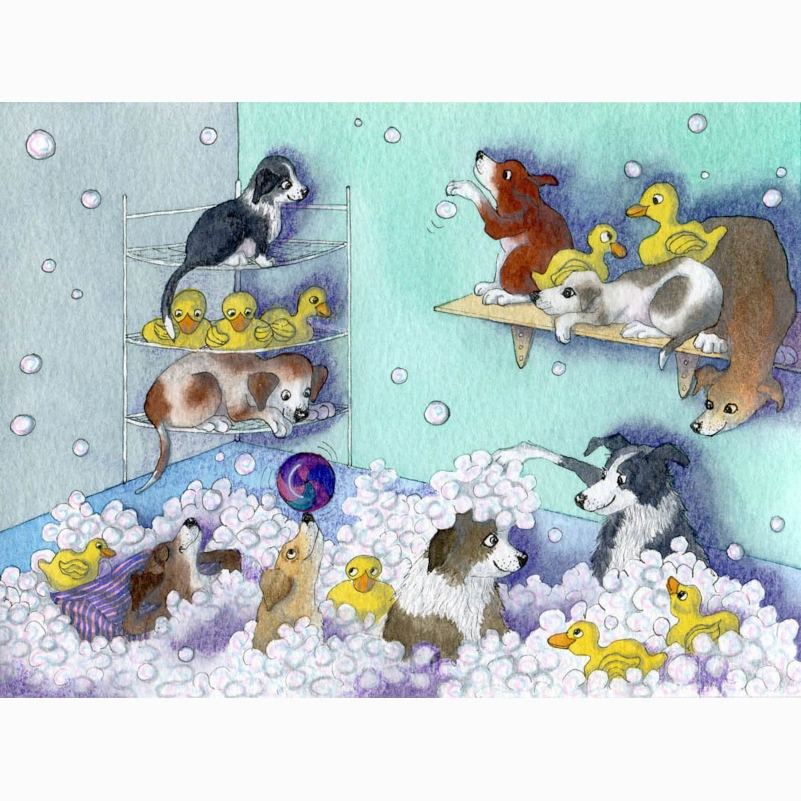 Bubble Bath Dog Pup 5x7 8x10 Art Print Puppies Playing Messing - Etsy UK