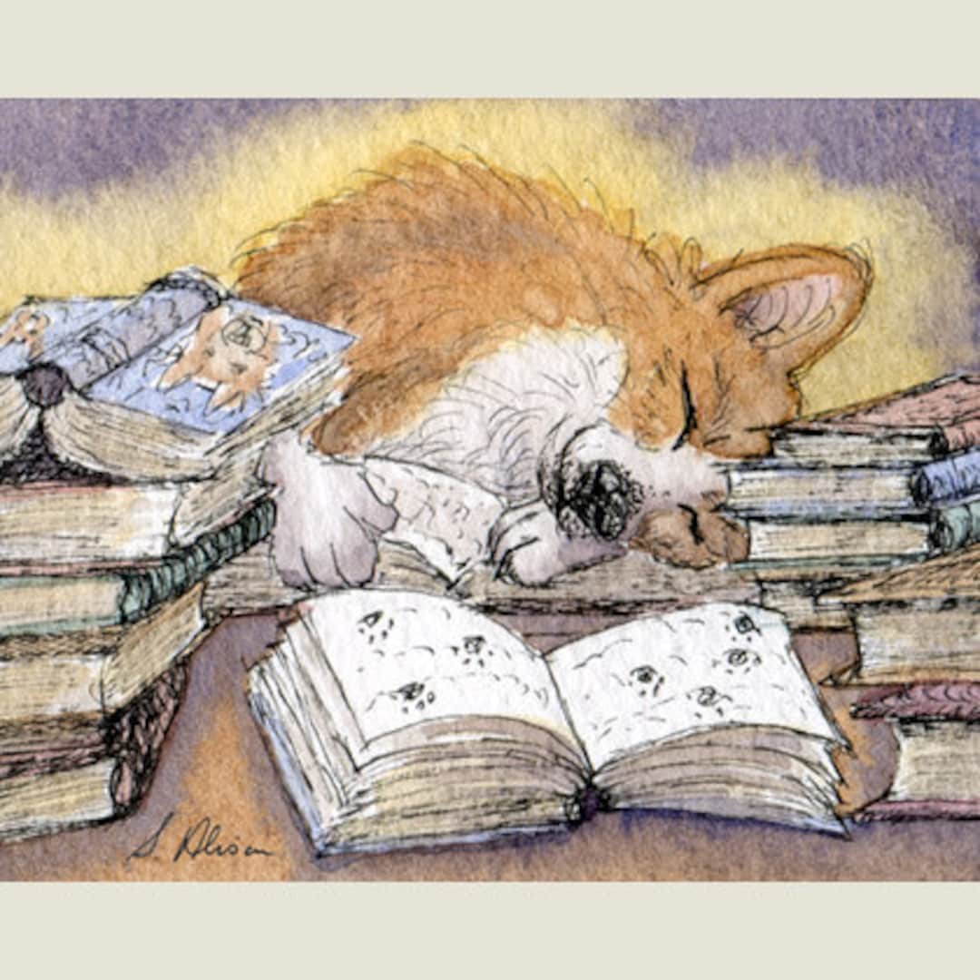 Welsh Corgi Dog Researching for His Novel 5x7 & 8x10 Print Writer ...
