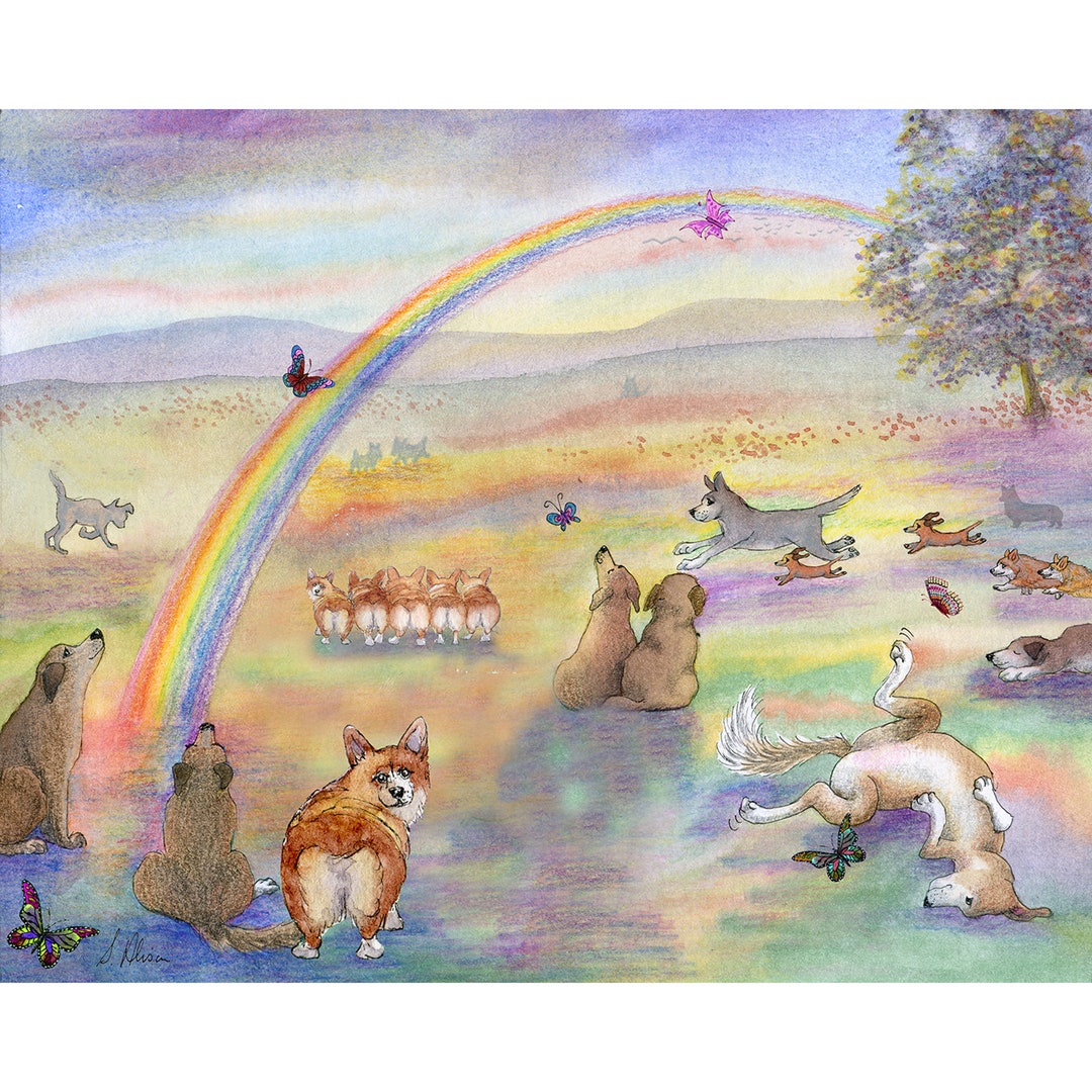 Rainbow Bridge Corgis Dog 5x7 and 8x10 Art Print Sorry for Your Loss ...