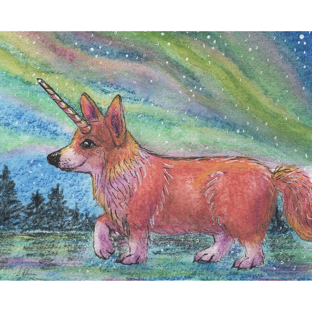 Mythological Creature Welsh Corgi Dog 5x7 8x10 Signed Art Print Poster ...