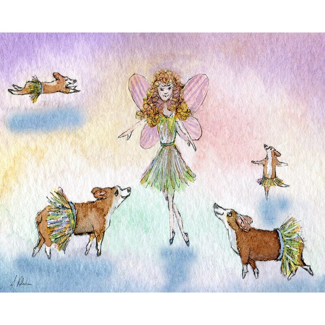 Ballet Dancers Welsh Corgi Dog 5x7 8x10 Signed Art Print Poster From a ...