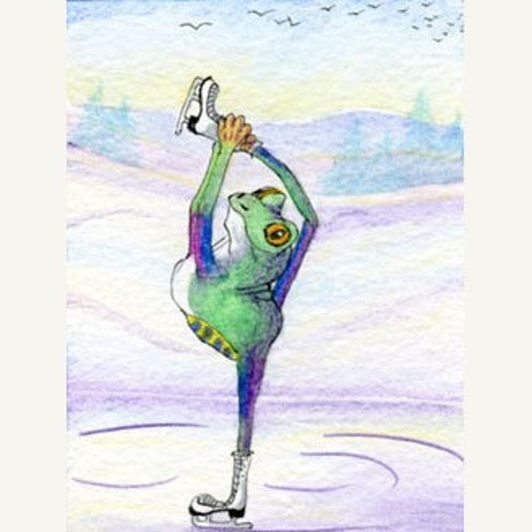 Ice Skating Frog Signed Art Print in Two Different Sizes 5x7 & 8x10 ...