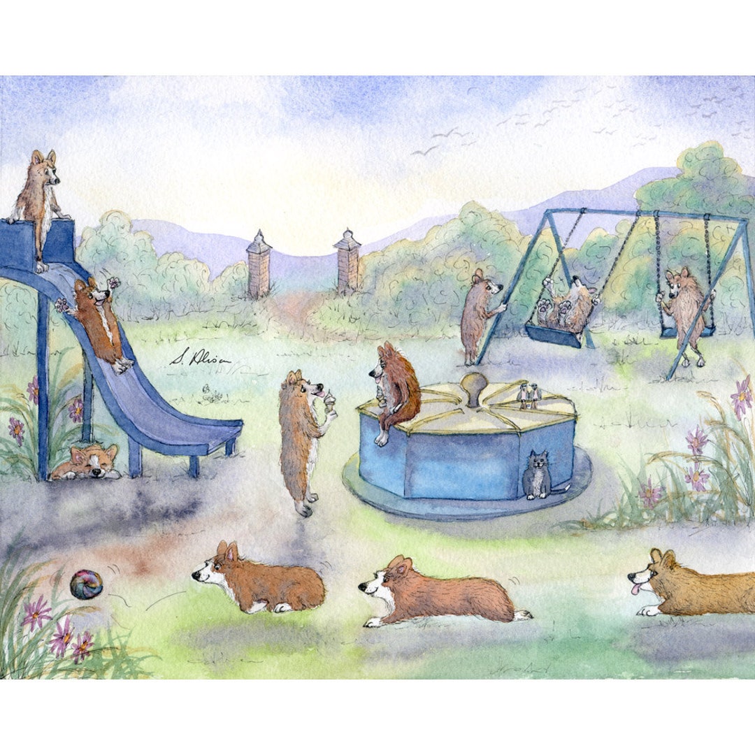 Poster Welsh Corgi Dog Pup Playground 5x7 & 8x10 Print at the Park ...