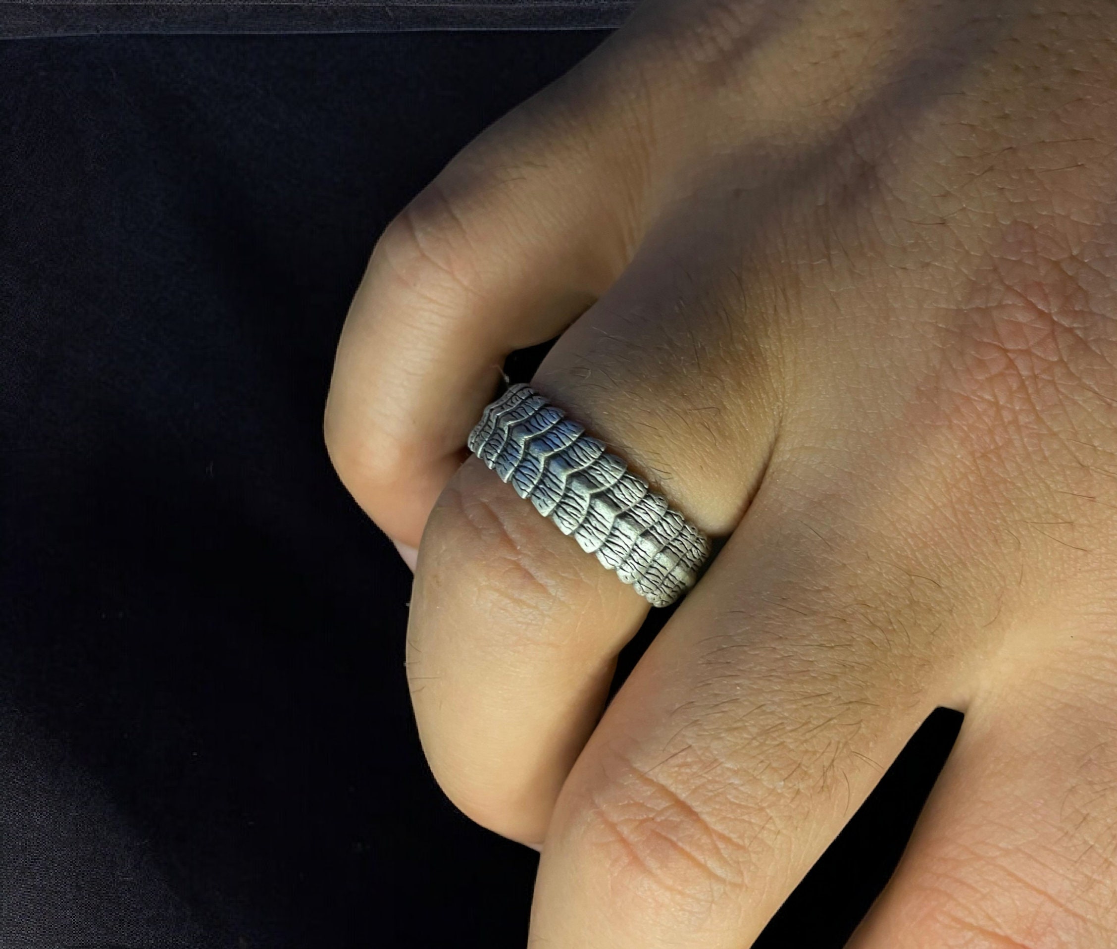 Handmade Artisan Textured Band Ring in Oxidized Silver - Christmas Gift ...