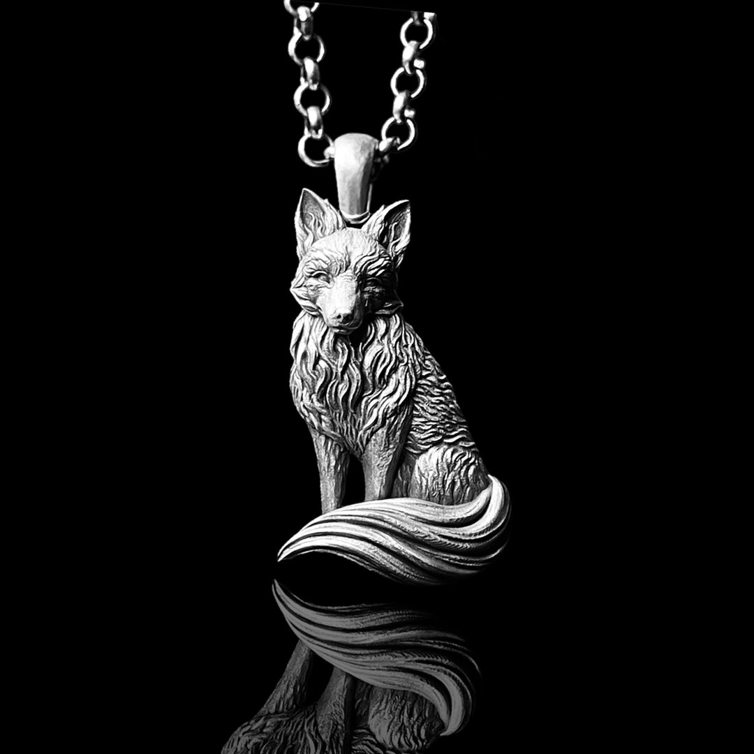 Men's Silver Fox Pendant - Halloween Jewelry Fox Charm Necklace ...