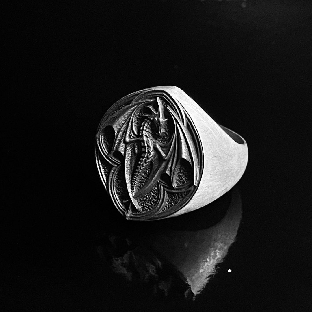 Handmade Silver Dragon Ring - Men's Gothic Fantasy Jewelry - Unique ...