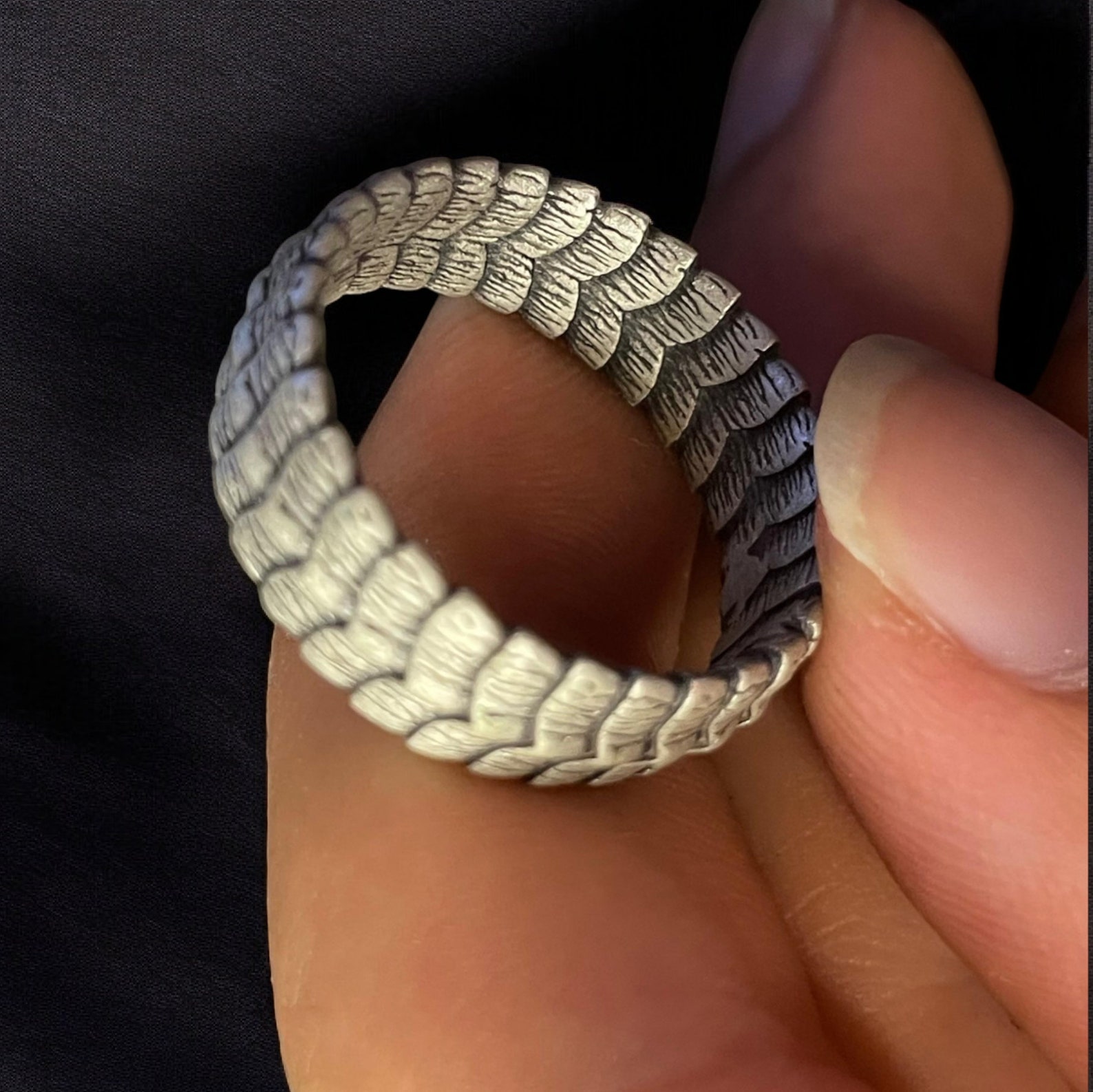 Handmade Artisan Textured Band Ring in Oxidized Silver Customizable ...