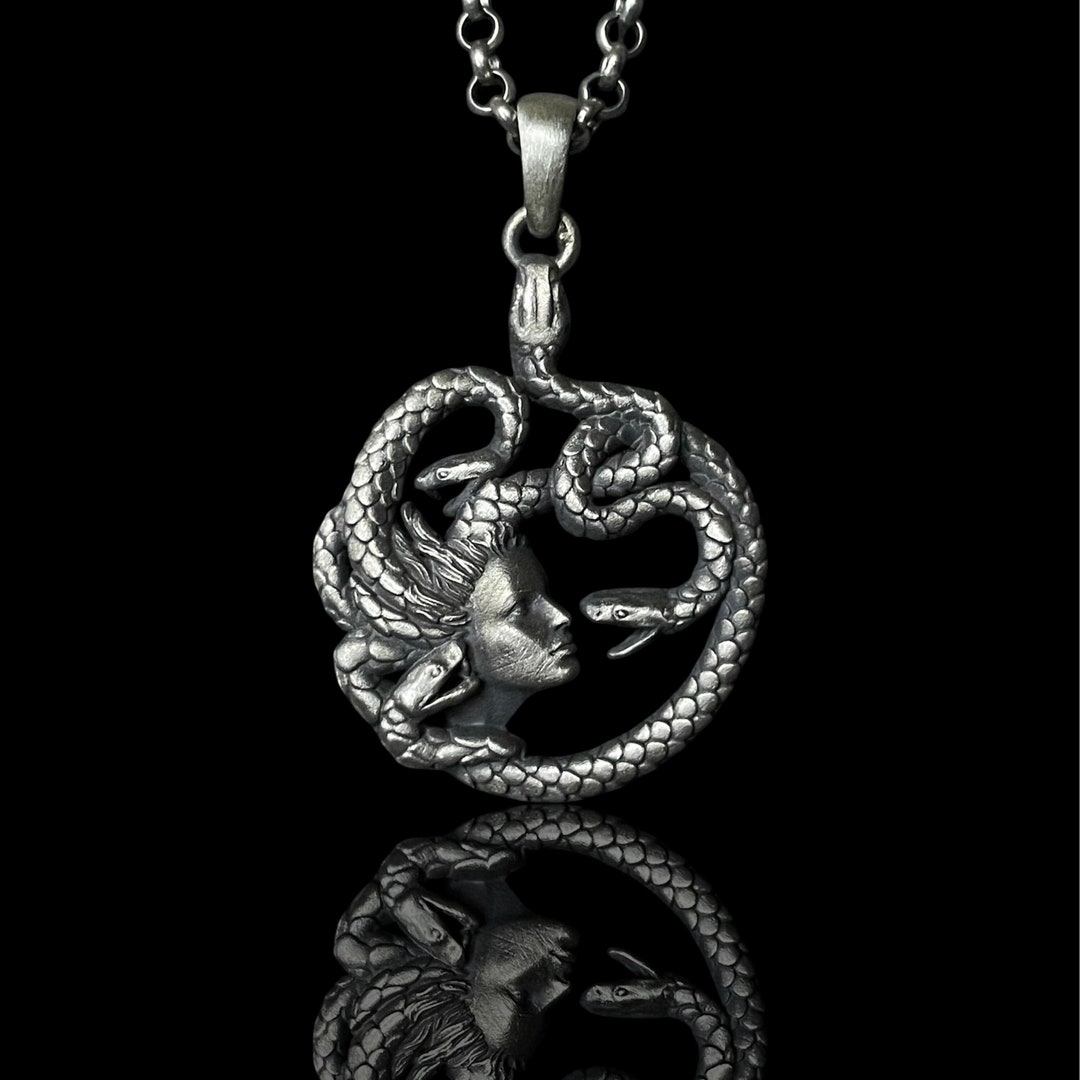 925k Silver Medusa Necklace, Mythological Jewelry Gift for Him, Greek ...