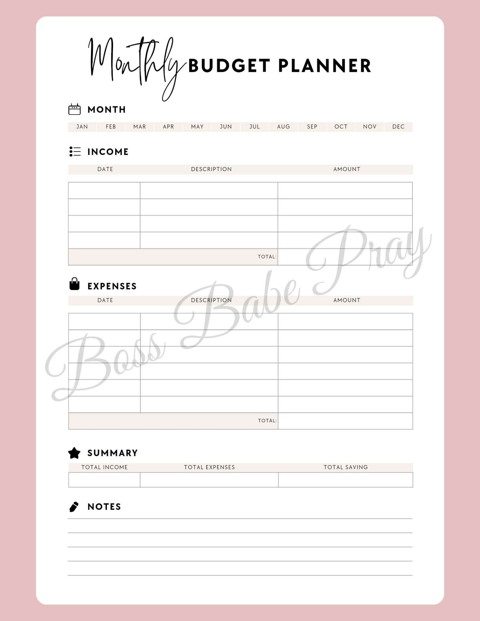 Monthly Budget Planner PDF Digital File. Budget Planner, Pdf Budget ...