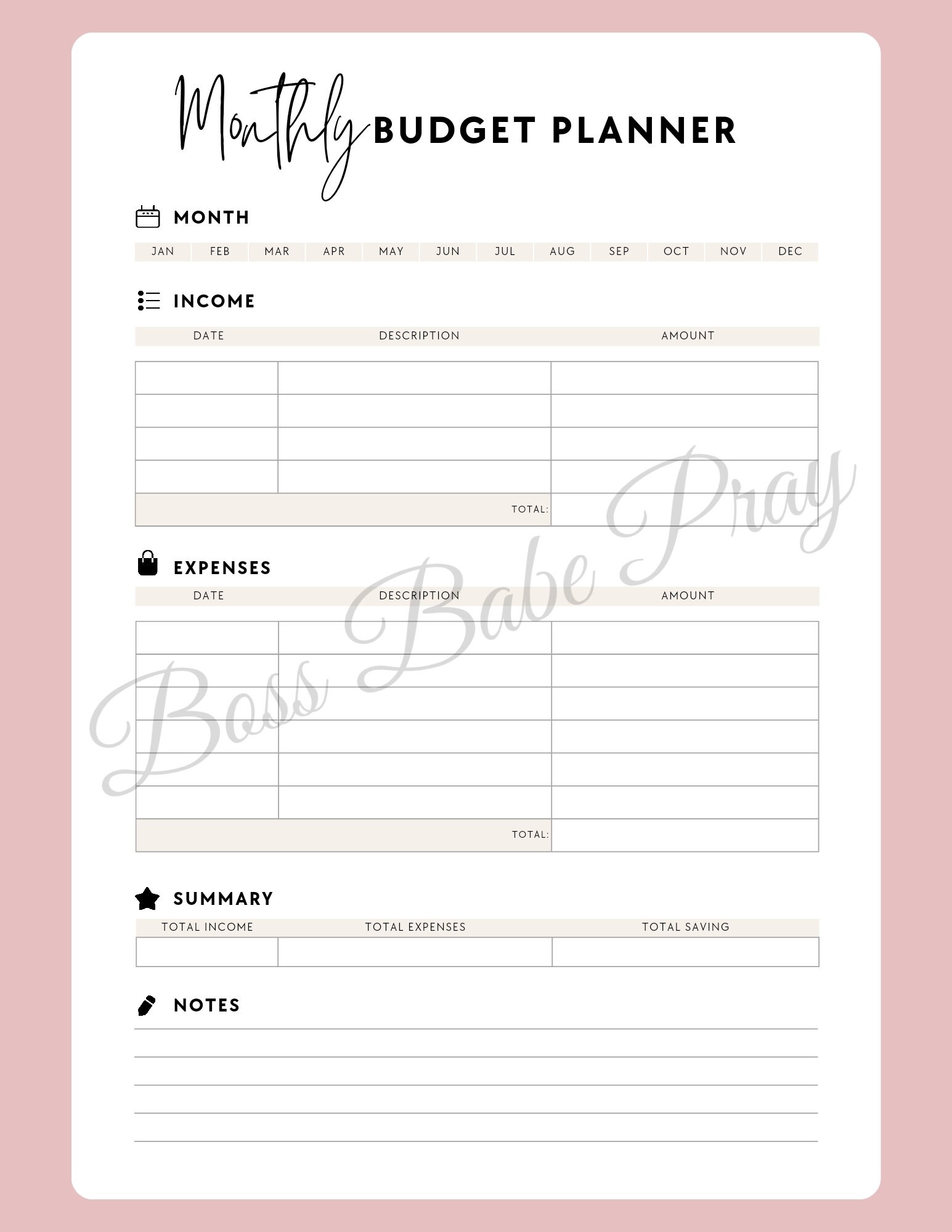 Monthly Budget Planner PDF Digital File. Budget Planner, Pdf Budget ...