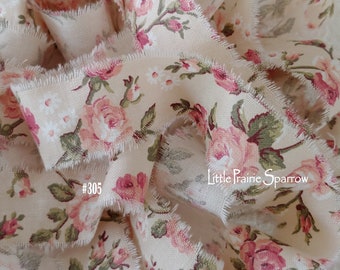 Hand Torn Pink Dotted Floral Frayed Fabric Ribbon for Journal - Etsy