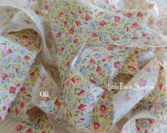 Hand Torn Ribbon Pink Rose Floral Print Frayed Fabric Ribbon for ...
