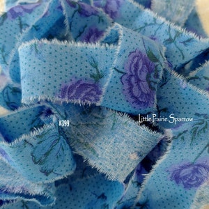 Hand Torn Ribbon Purple Floral Frayed Blue Fabric Ribbon for Journal ...
