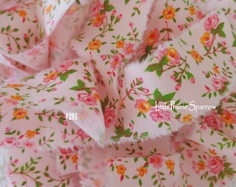 Hand Torn Pink Dotted Floral Frayed Fabric Ribbon for Journal - Etsy
