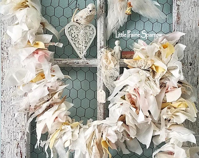 Garland, Burlap and Lace Banner, Shabby Chic Garland, Fabric Garland ...