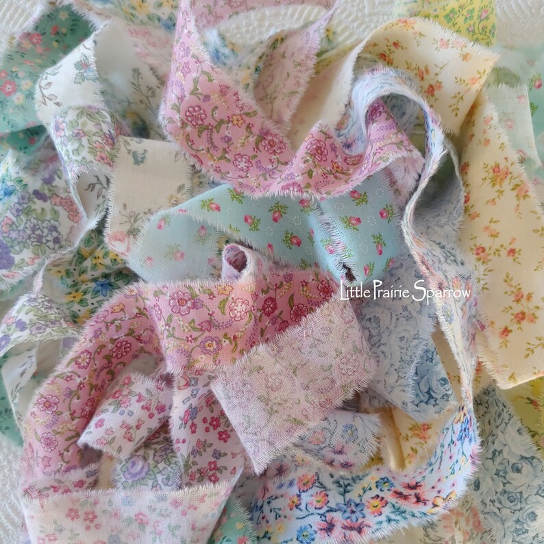 Hand Torn Calico Floral Frayed Fabric Ribbon Bundle Set of 12 - Etsy