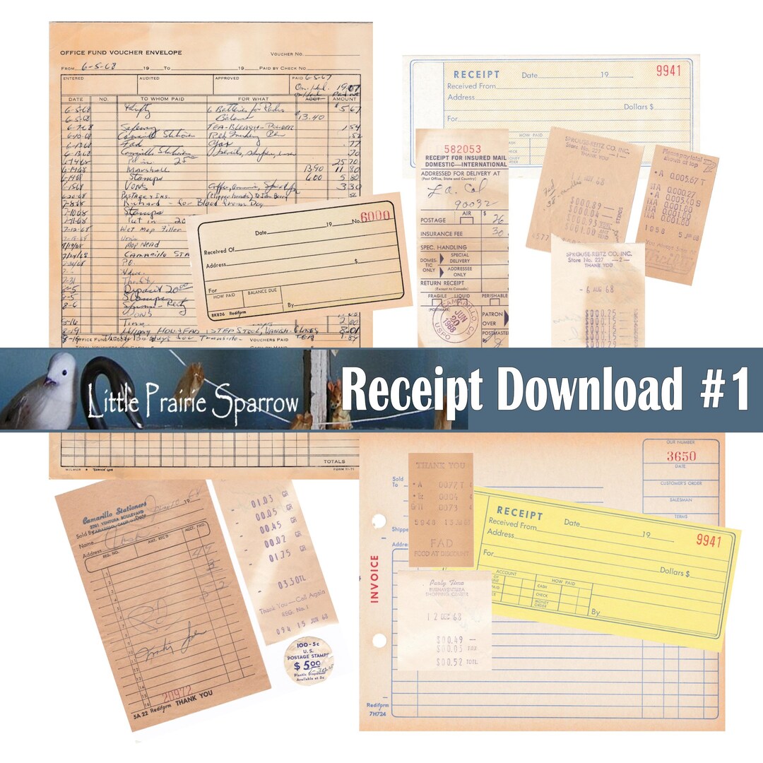 Vintage Receipts Digital Download, Printable Ephemera Collage Sheets ...