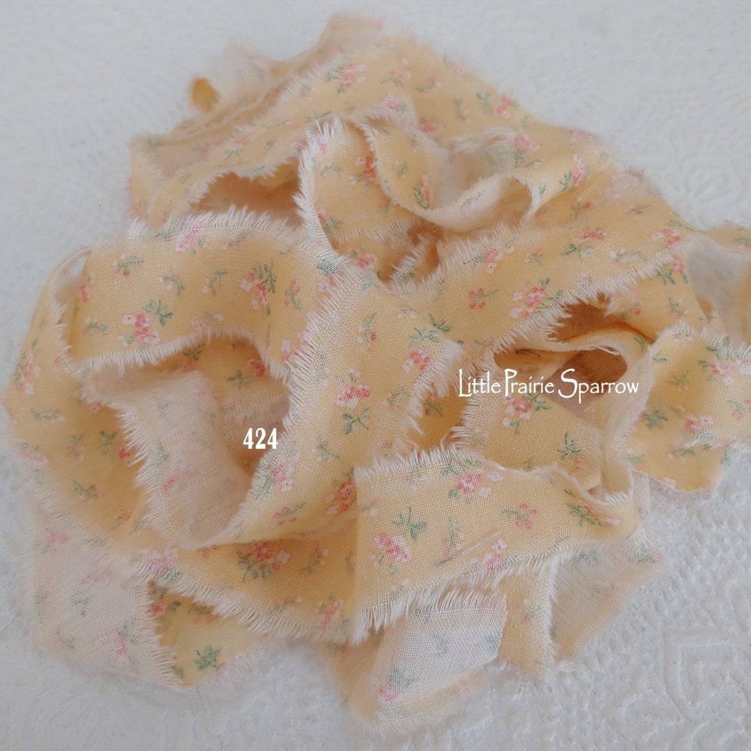 Hand Torn Yellow Calico Frayed Fabric Ribbon for Party Gift Bows ...
