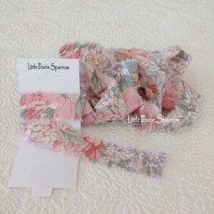 Hand Torn Pink Floral Frayed Fabric Ribbon for Journal, Wedding Invite ...