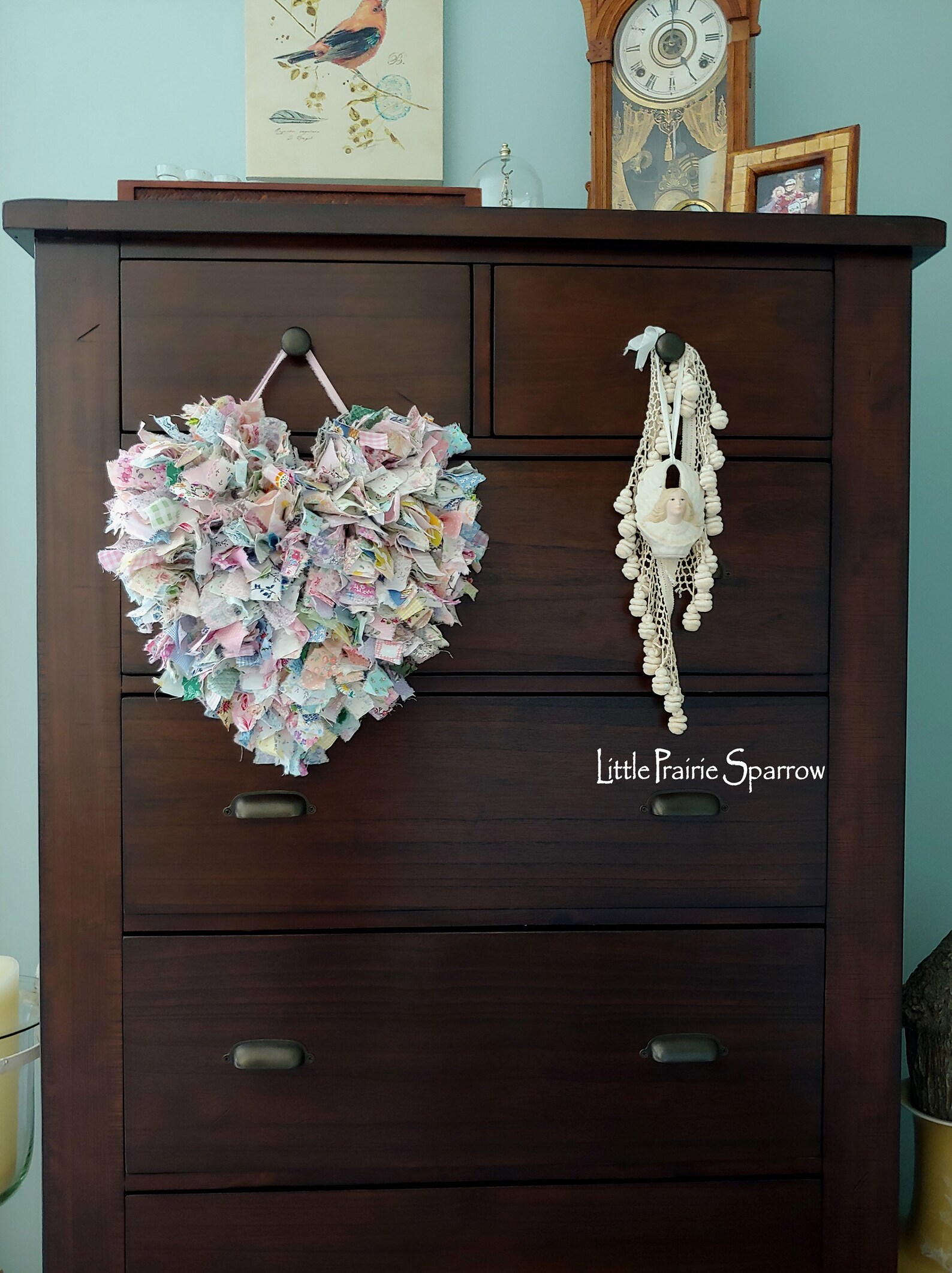 Pink Rag Heart Wreath for Wedding Prop, Brides Chair, Holiday Decor ...