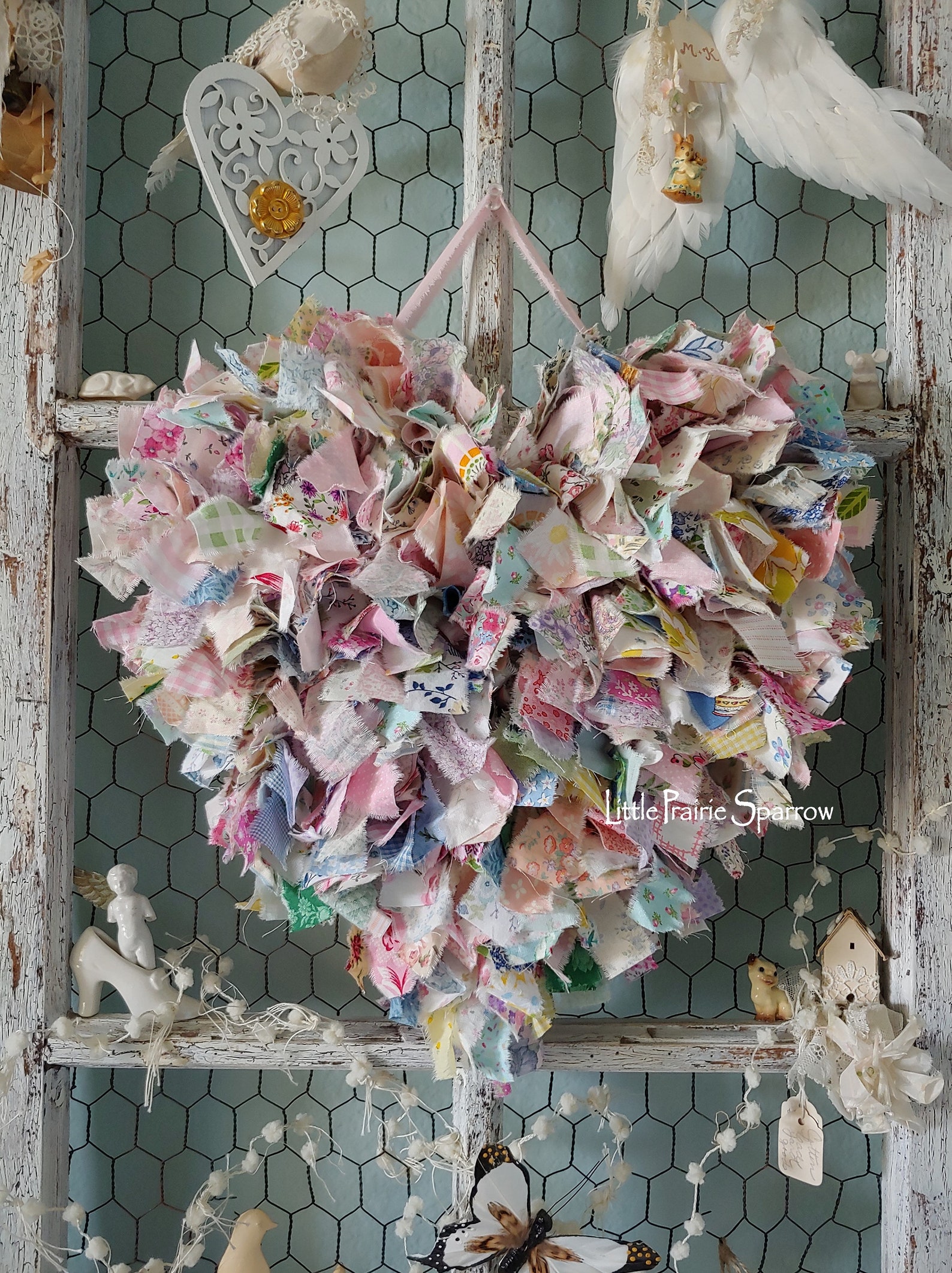 Pink Rag Heart Wreath for Wedding Prop, Brides Chair, Holiday Decor ...