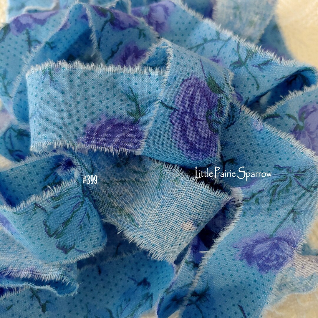 Hand Torn Ribbon Purple Floral Frayed Blue Fabric Ribbon for Journal ...