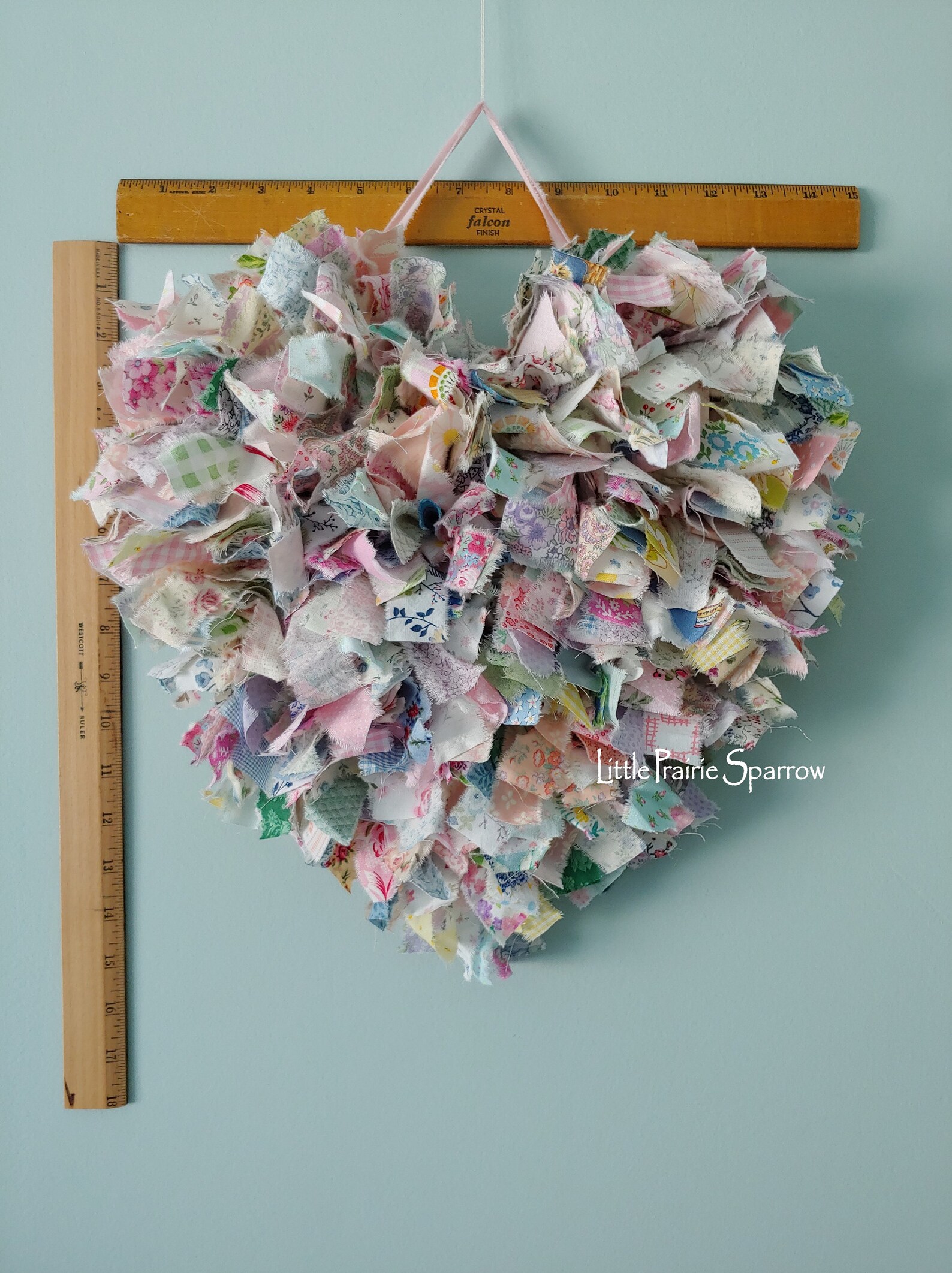Pink Rag Heart Wreath for Wedding Prop, Brides Chair, Holiday, Nursery ...