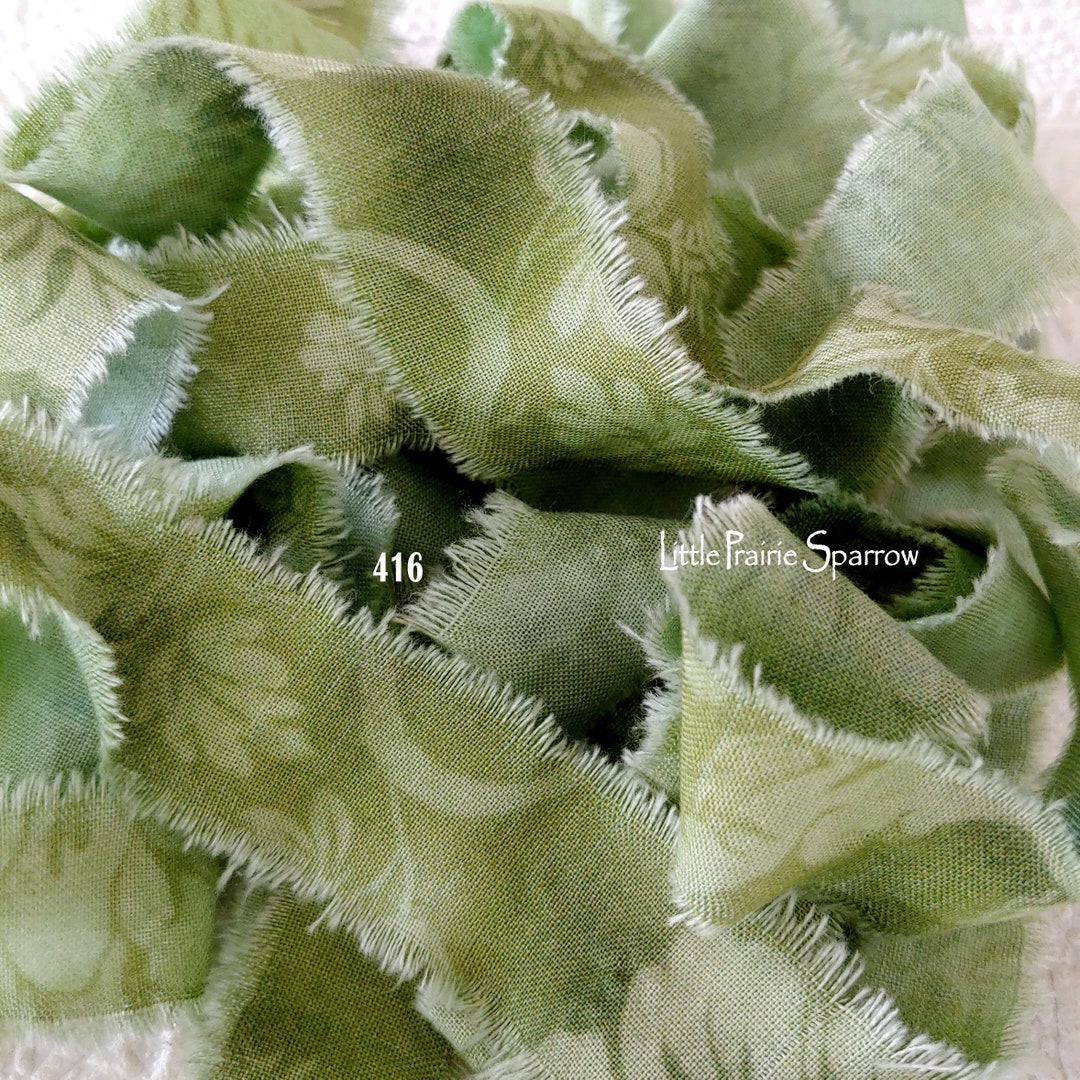 Hand Torn Ribbon Green Floral Frayed Fabric Ribbon for Journal, Party ...