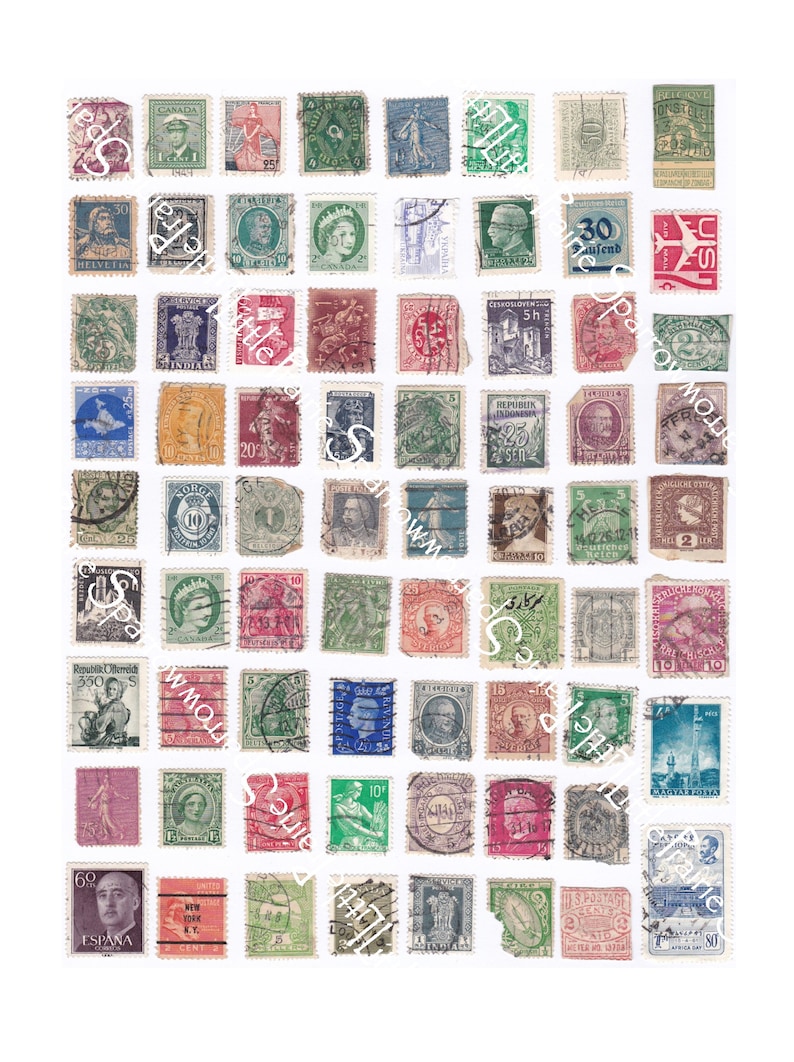 Vintage Postal Stamp Ephemera Digital Printable Collage Sheet - Etsy