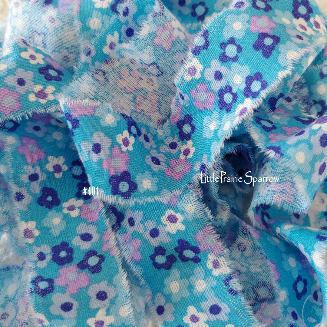 Hand Torn Ribbon Teal & Purple Floral Frayed Fabric Ribbon for Journal ...