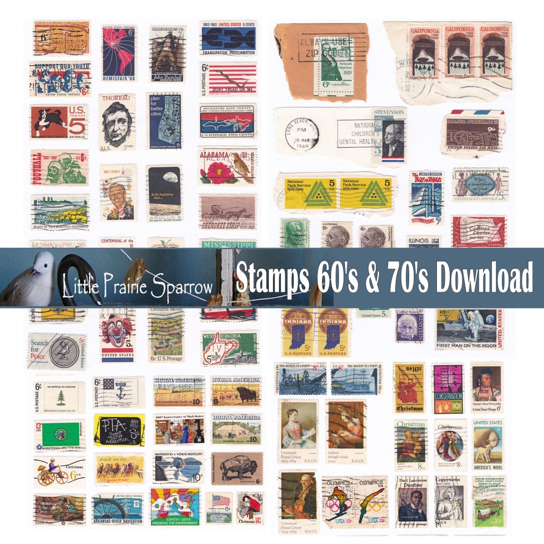 Vintage Postal Stamps From 60's & 70's Ephemera Digital Printable ...
