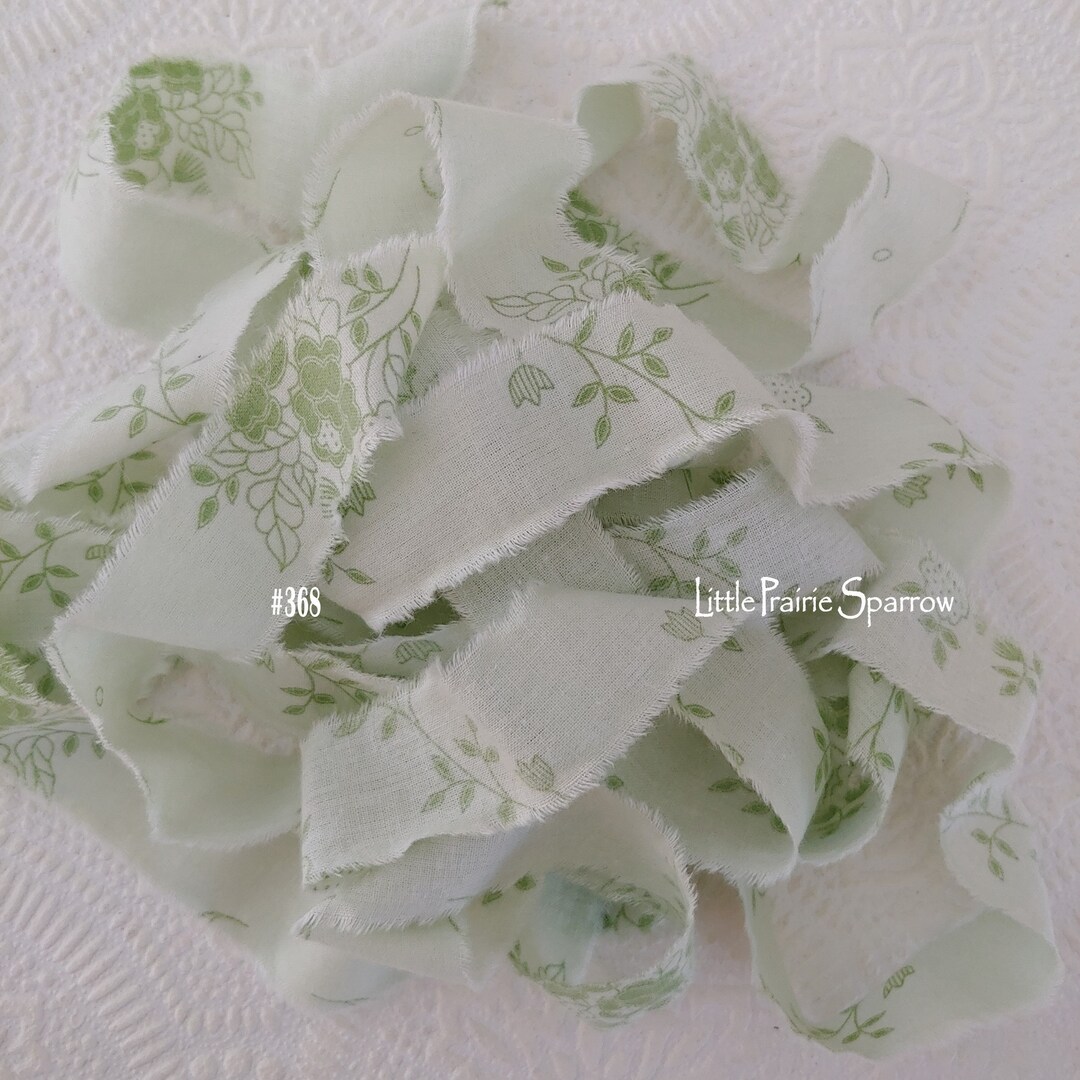 Hand Torn Green Floral Print Frayed Green Fabric Ribbon for Journal ...