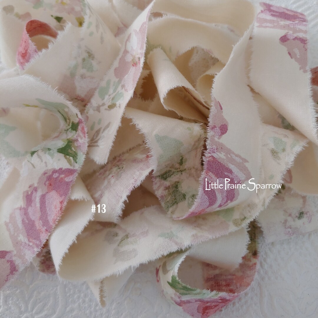 Hand Torn Purple Pink Rose Floral Print Frayed Fabric Ribbon for Party ...