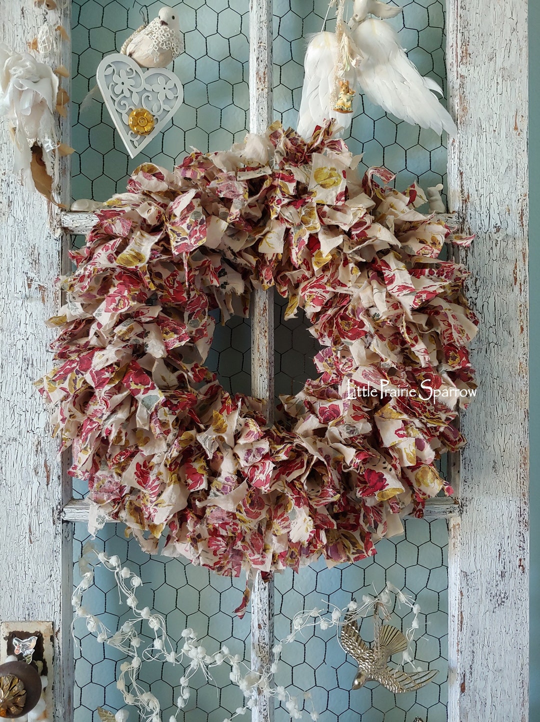 Vintage Rag Wreath for Wedding Prop, Holiday Table Decor, Shabby Chic ...