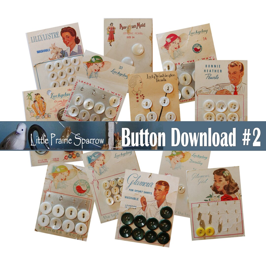 Vintage Button Card Digital Download, Printable Sewing Notion Ephemera ...