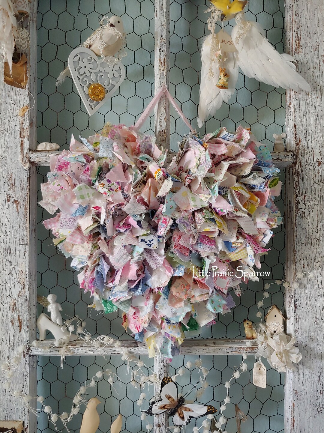 Pink Rag Heart Wreath for Wedding Prop, Brides Chair, Holiday, Nursery ...