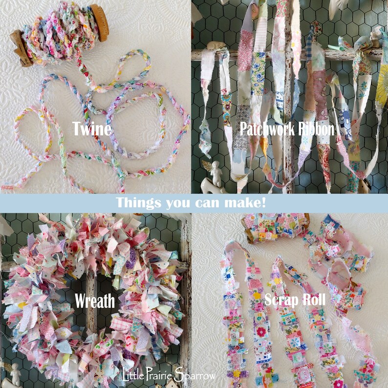 Hand Torn Pink Floral Frayed Fabric Ribbon Bundle Set of 12 for Journal ...