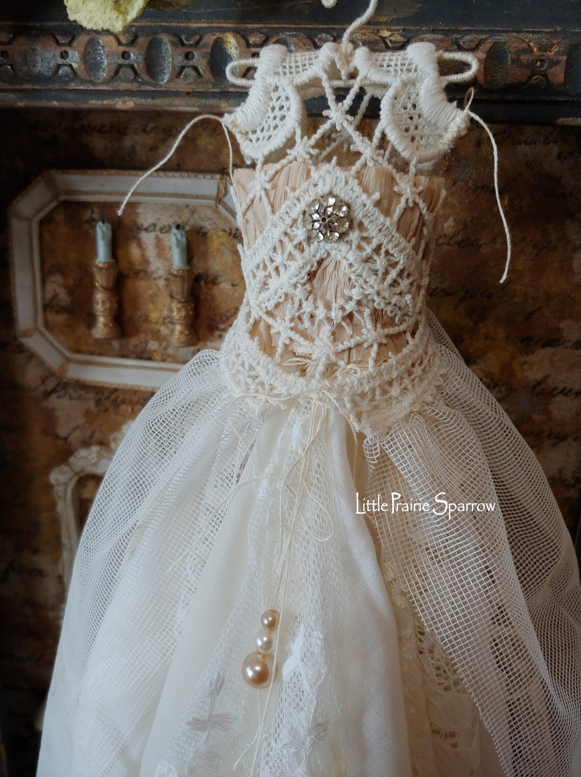 Miniature Art Dress Vintage Lace Gown Decor Upcycled Tiny - Etsy