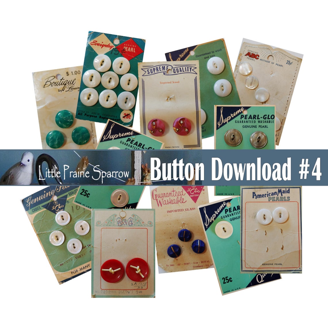Vintage Button Card Digital Download, Printable Sewing Notion Ephemera ...