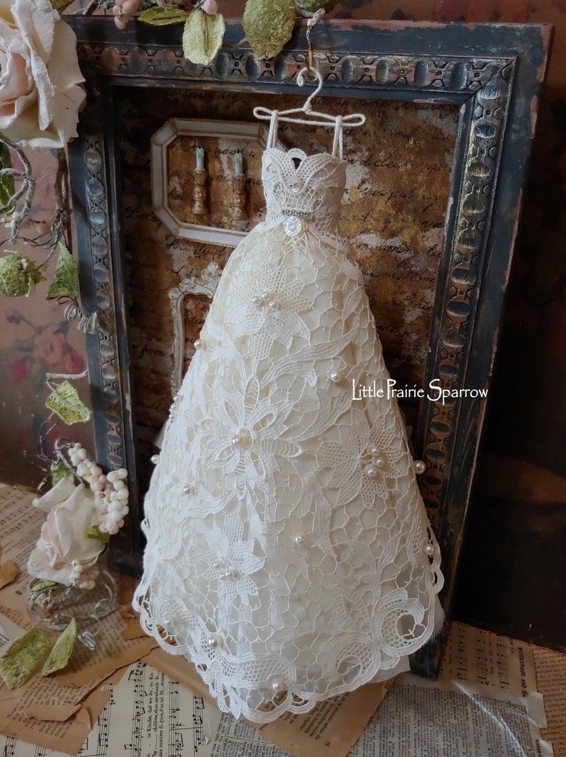 Miniature Art Dress Vintage Lace Gown Decor Upcycled Tiny - Etsy