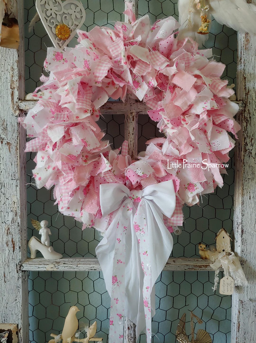 Pink Rag Fabric Wreath for Pink Wedding, Pink Shabby Chic Christmas ...