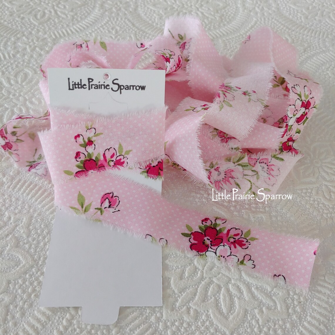 Hand Torn Pink Dotted Floral Frayed Fabric Ribbon for Journal | Etsy