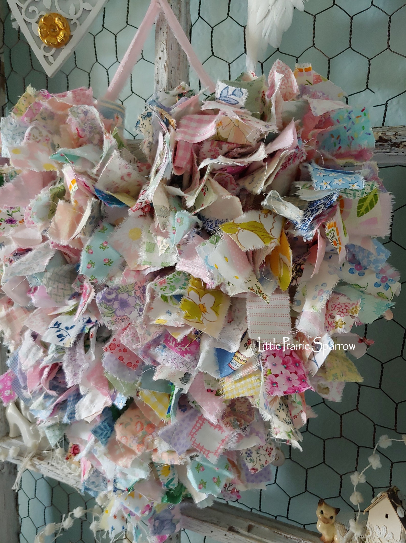 Pink Rag Heart Wreath for Wedding Prop, Brides Chair, Holiday Decor ...