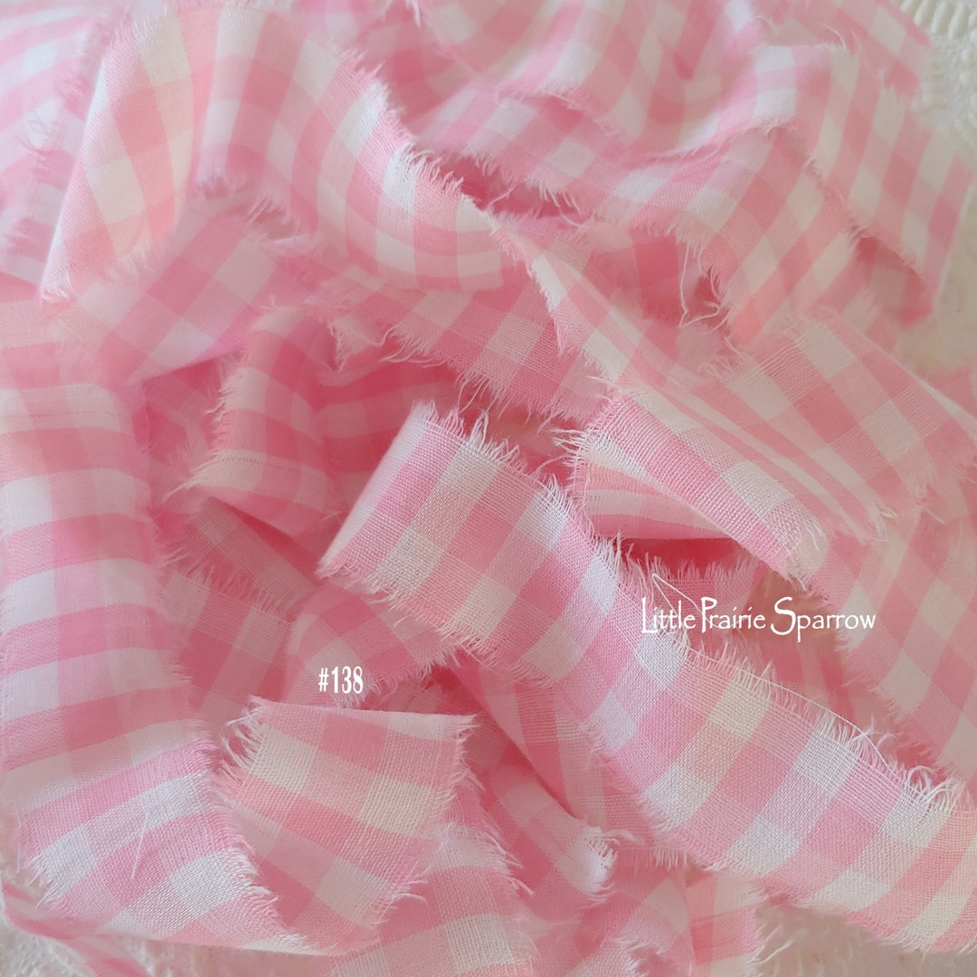 Hand Torn Pink Gingham Frayed Fabric Ribbon for Journal Scrapbook ...
