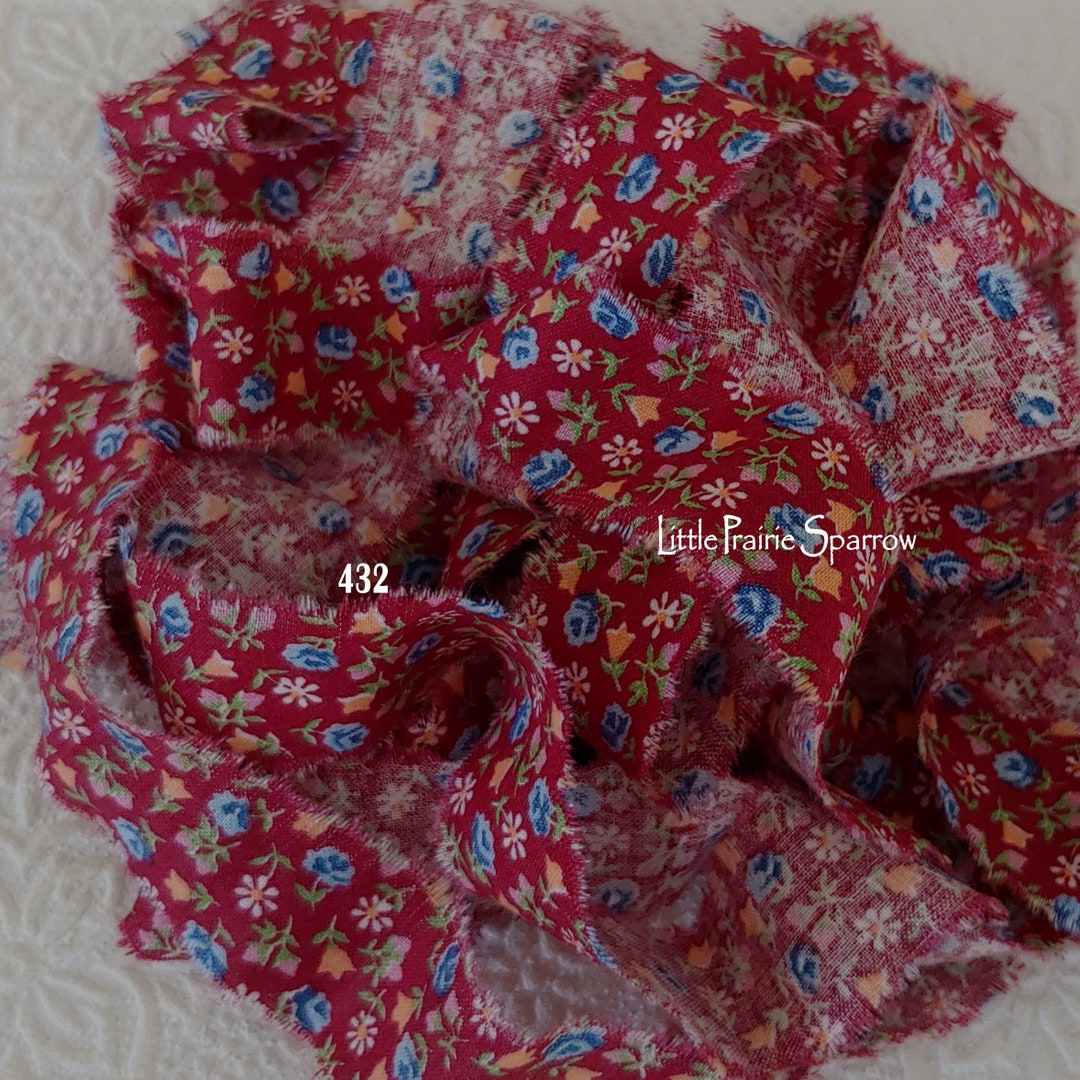 Hand Torn Ribbon Floral Calico Frayed Fabric Ribbon for Journal, Party ...