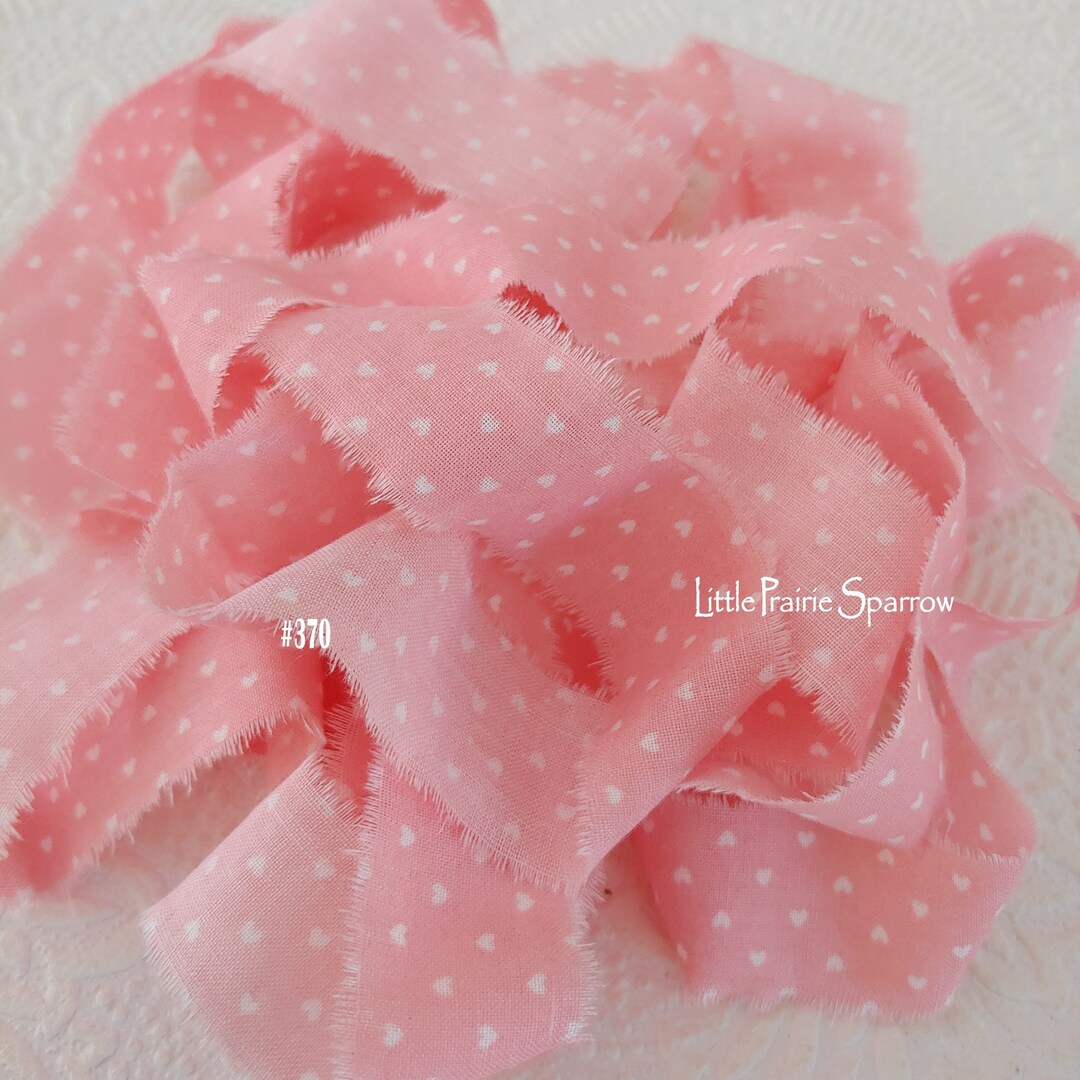 Hand Torn Ribbon Pink Heart Print Frayed Fabric Ribbon for Journal ...