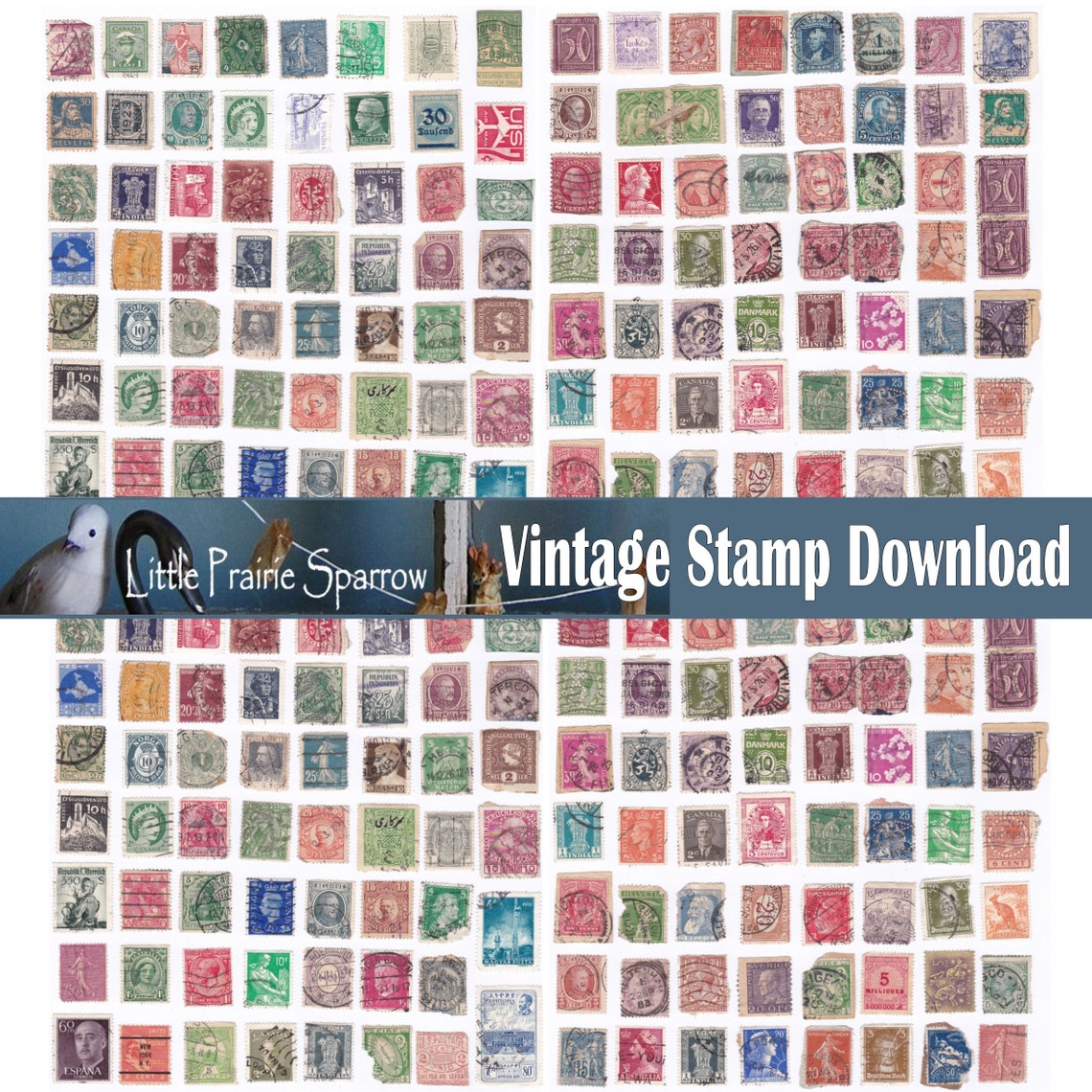 Vintage Postal Stamp Ephemera Digital Printable Collage Sheet - Etsy