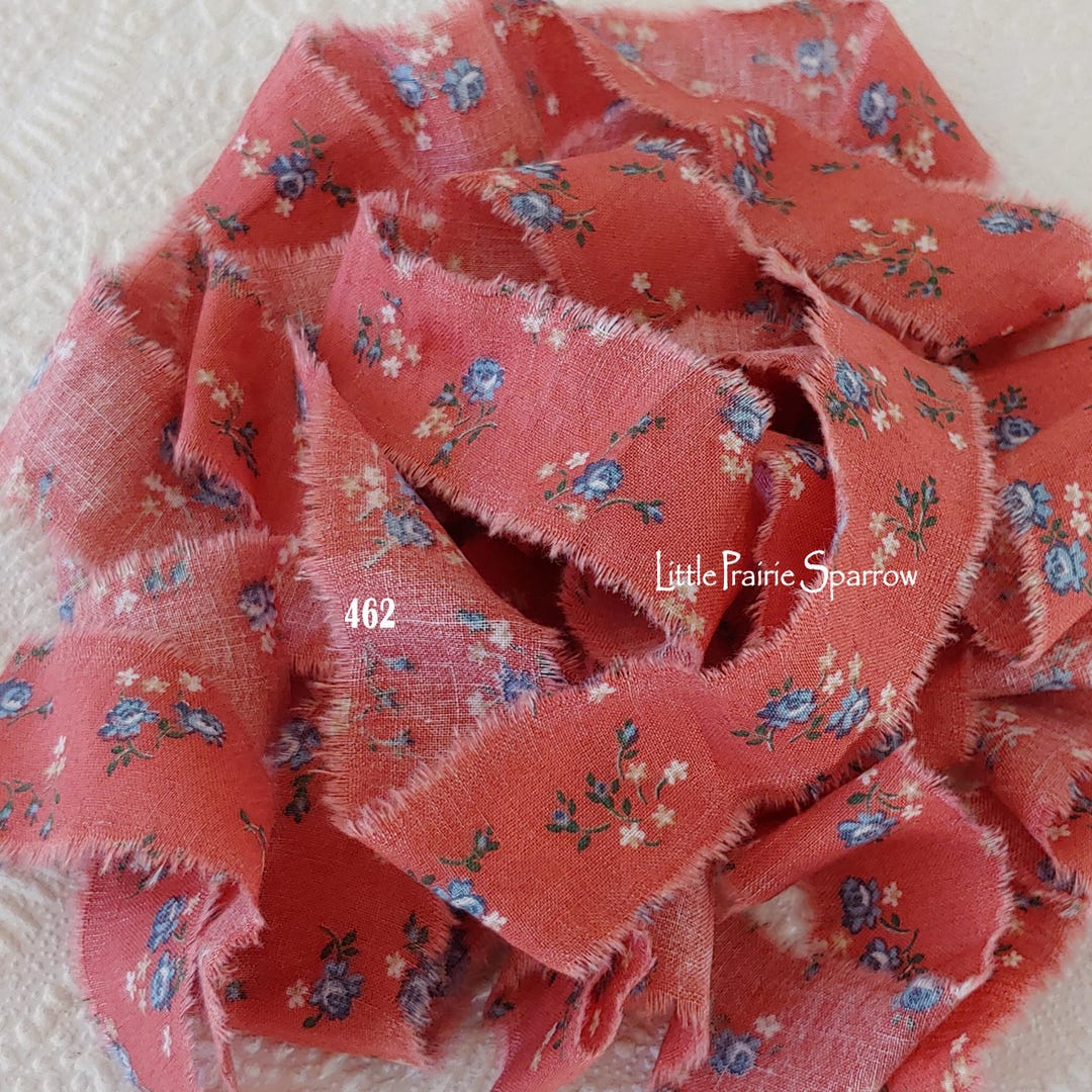 Hand Torn Pink Floral Frayed Fabric Ribbon for Journal, Baby Shower ...
