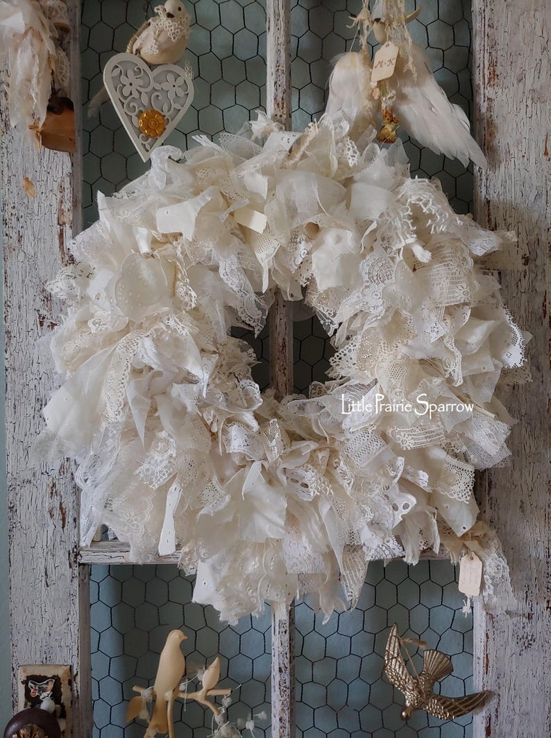 Vintage Lace Rag Wreath for Wedding Prop, Table Decor, Shabby Chic ...
