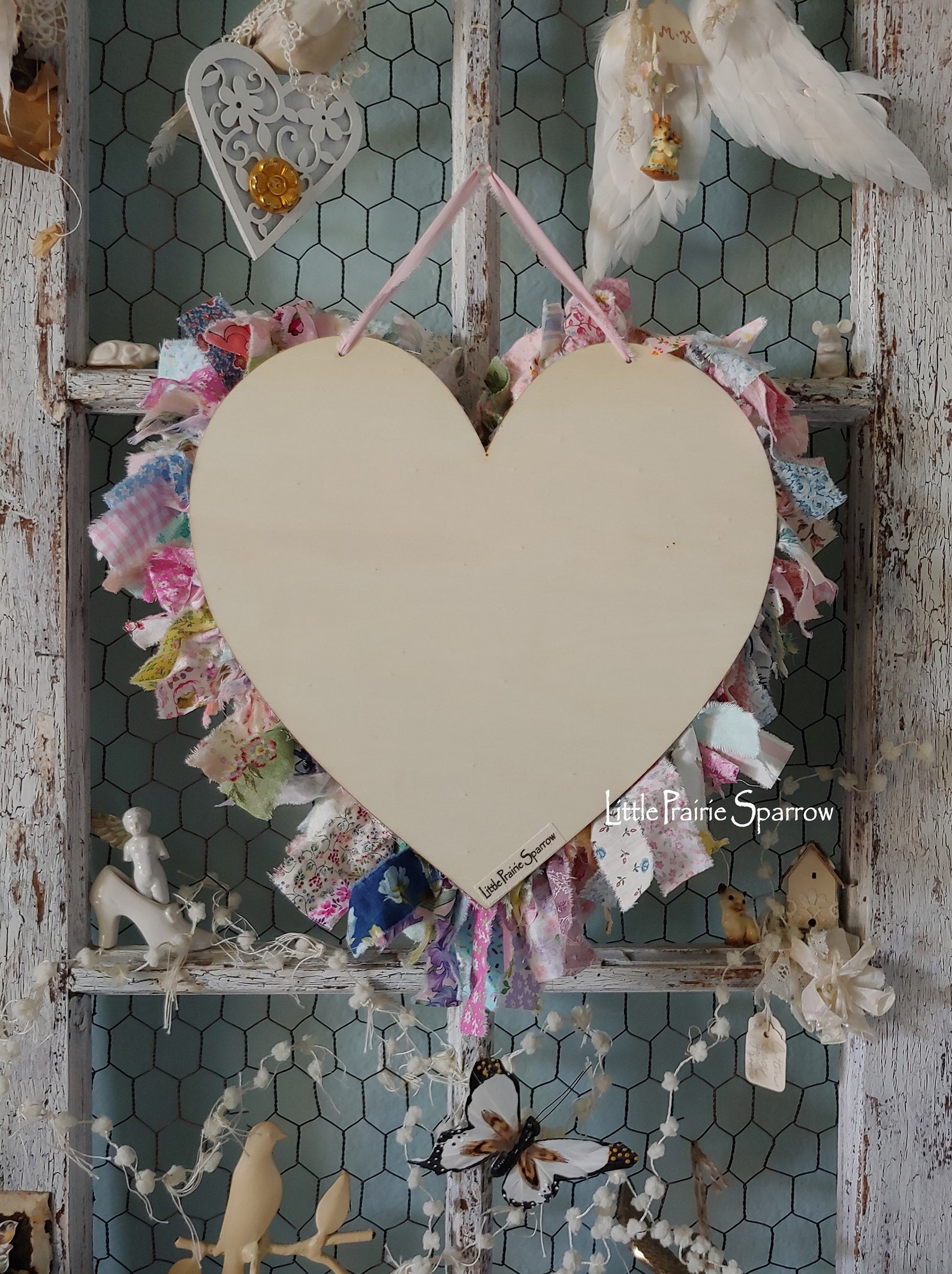 Pink Rag Heart Wreath for Wedding Prop, Brides Chair, Holiday Decor ...